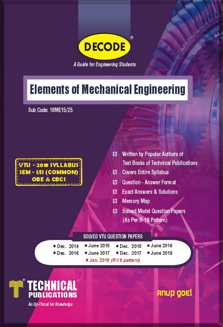 Elements of Mechanical Engineering for BE VTU Course 18 OBE & CBCS (I ...