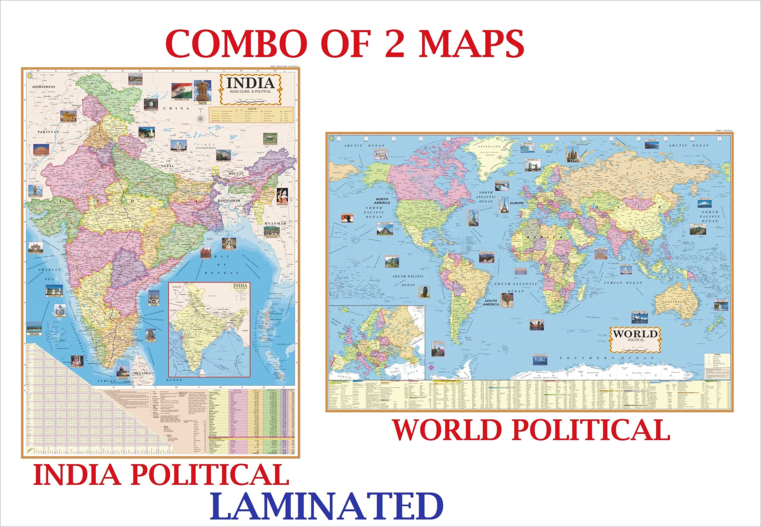 India and World Political Map - LAMINATED | Size - 70×100cm | India Ma ...