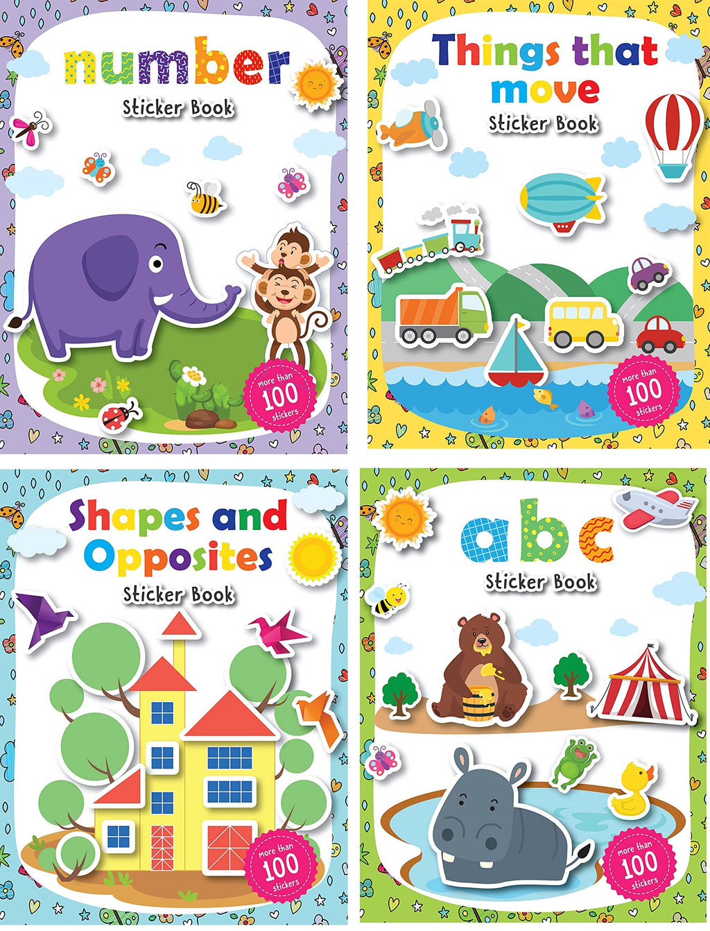 Set of 4 Sticker Books for Kids - Number, ABC, Things that Move & Shap ...